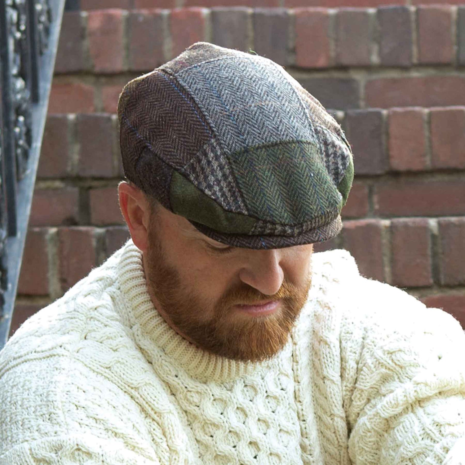 Green Patchwork Flat Cap