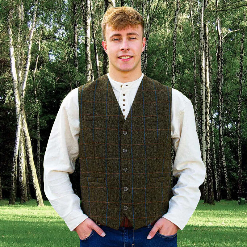 Traditional Men's Irish Tweed Vest, Green Check | Shipping From US