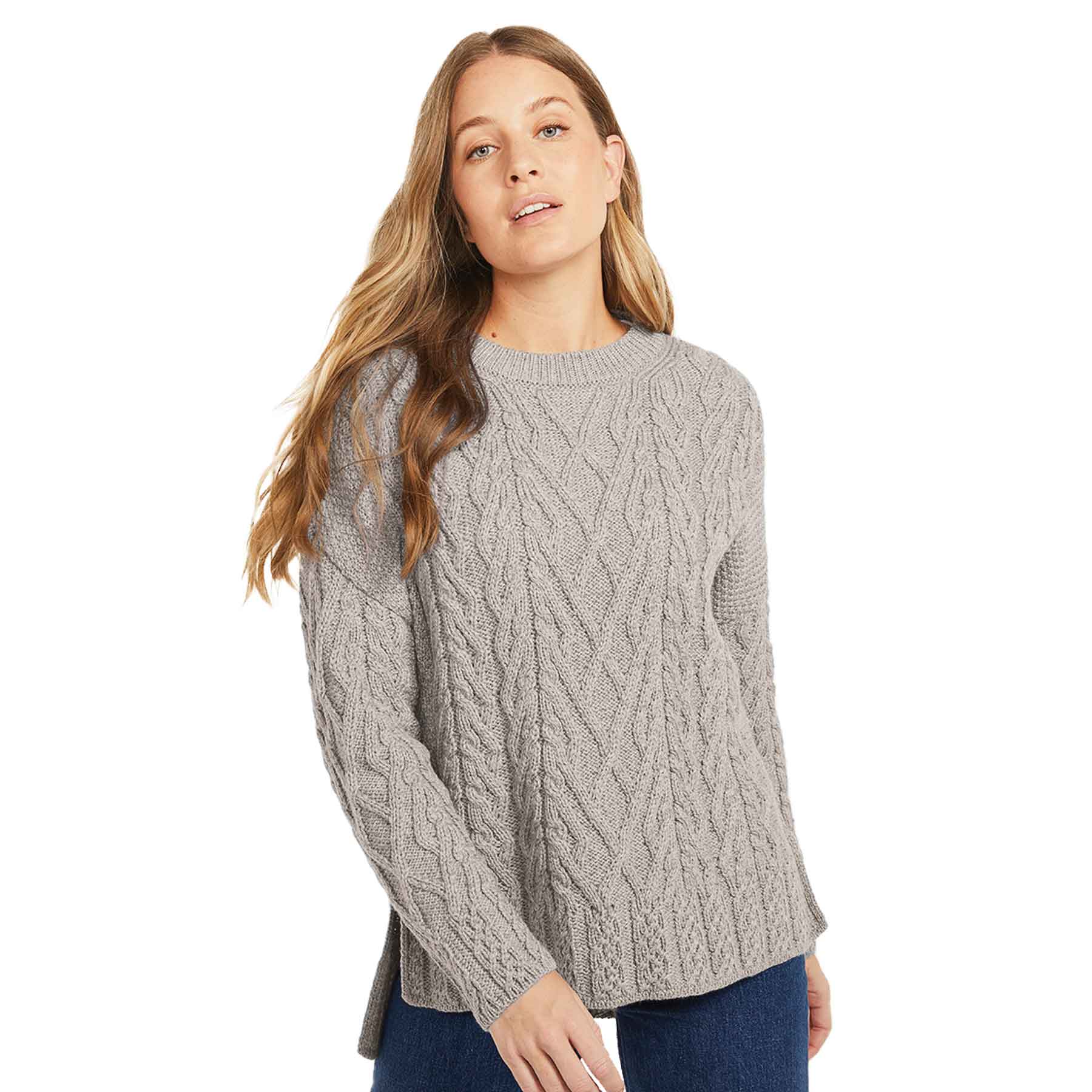 Aran Knit Vented Trellis Sweater- Oatmeal– Creative Irish Gifts