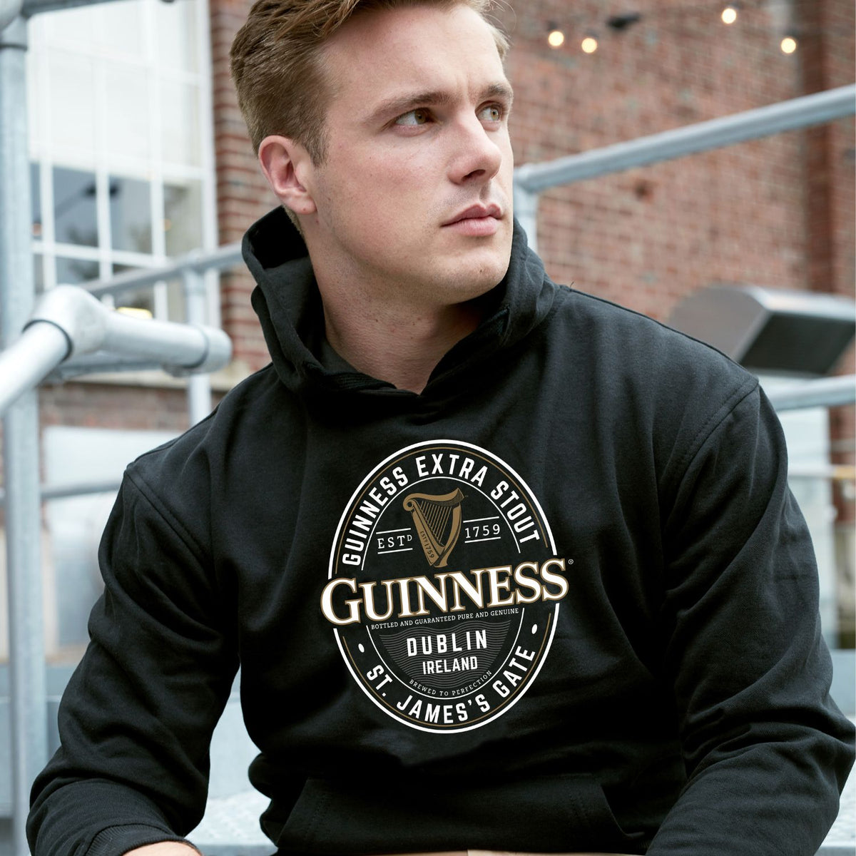 Guinness Merchandise St. James Gate Hoodie, Black | Fast US Shipping