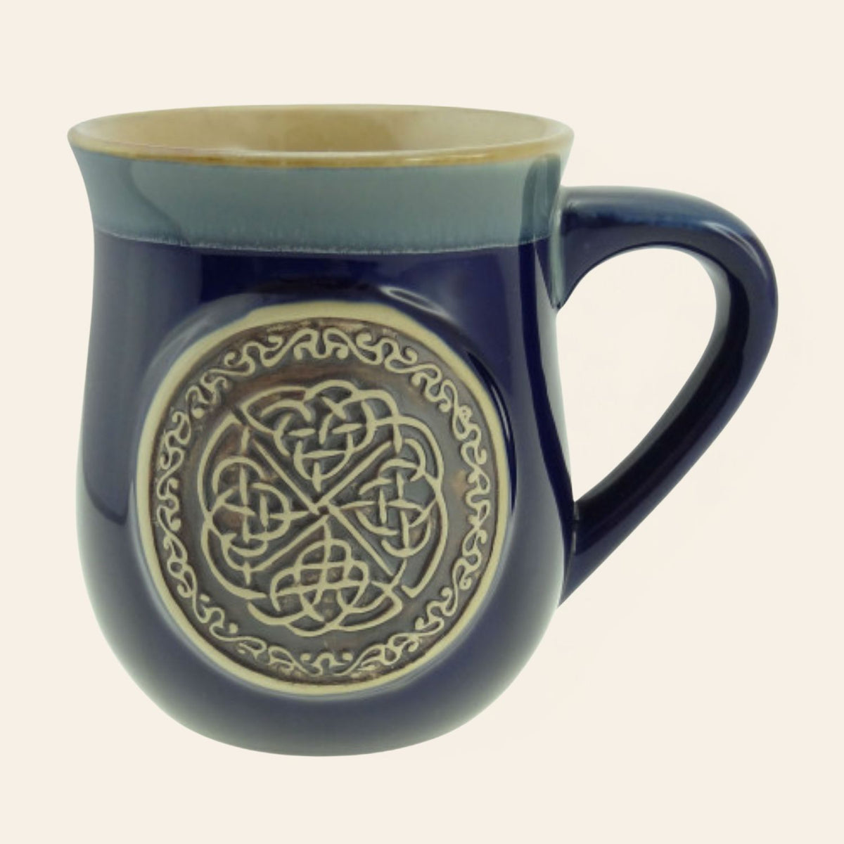 Hand Finished Stoneware Celtic Knot Mug, Blue | US Shipping