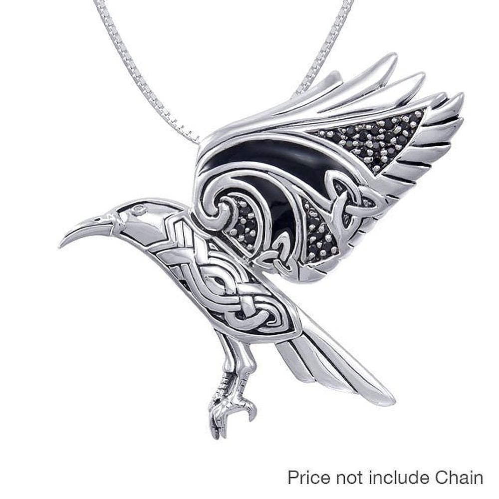 Sterling Silver Celtic Raven Pendant | Shipping From US