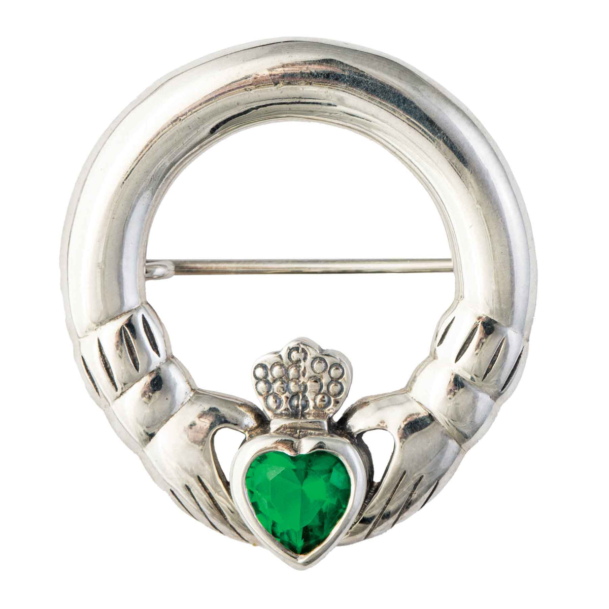 Irish Claddagh Silver Brooch Pin with Gem | Shipping From US