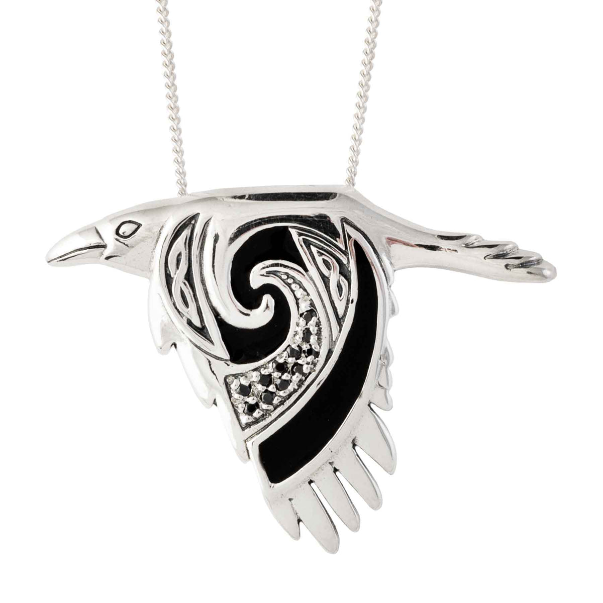 Flying Celtic Raven Pendant | Sterling Silver
