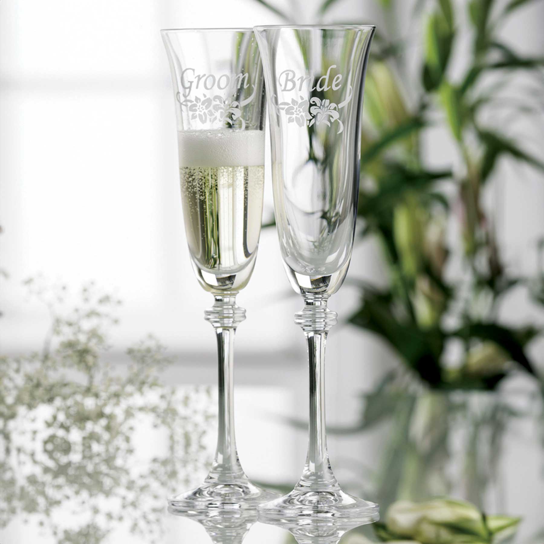 Galway Crystal Bride Groom Champagne Flutes Elegant Wedding Toast