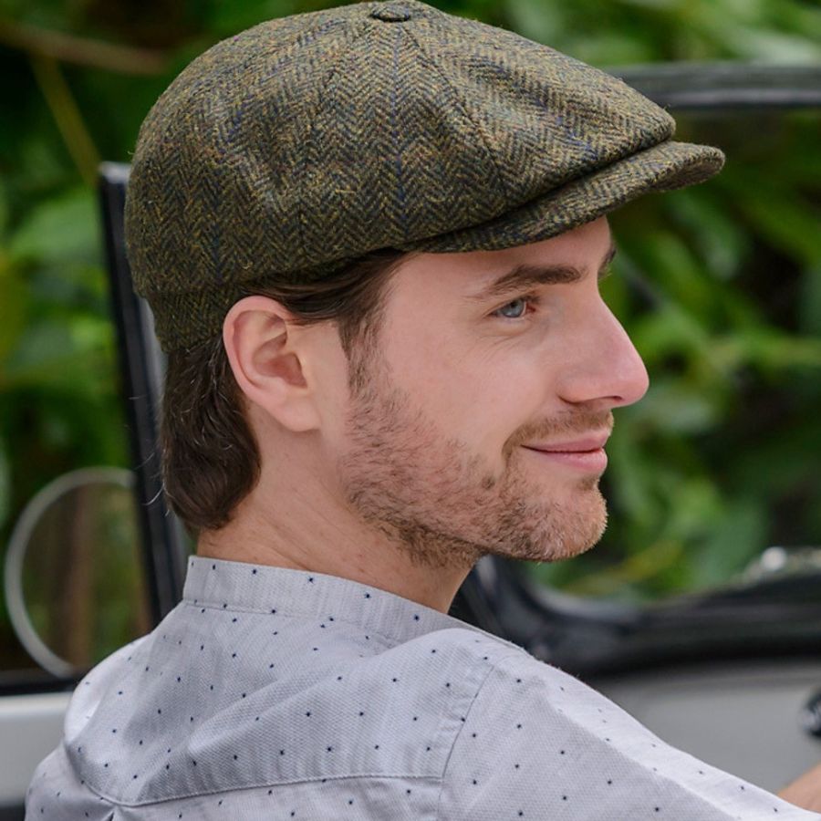 Irish Tweed Eight-Piece Newsboy Cap, Green Herringbone | Fast shipping ...