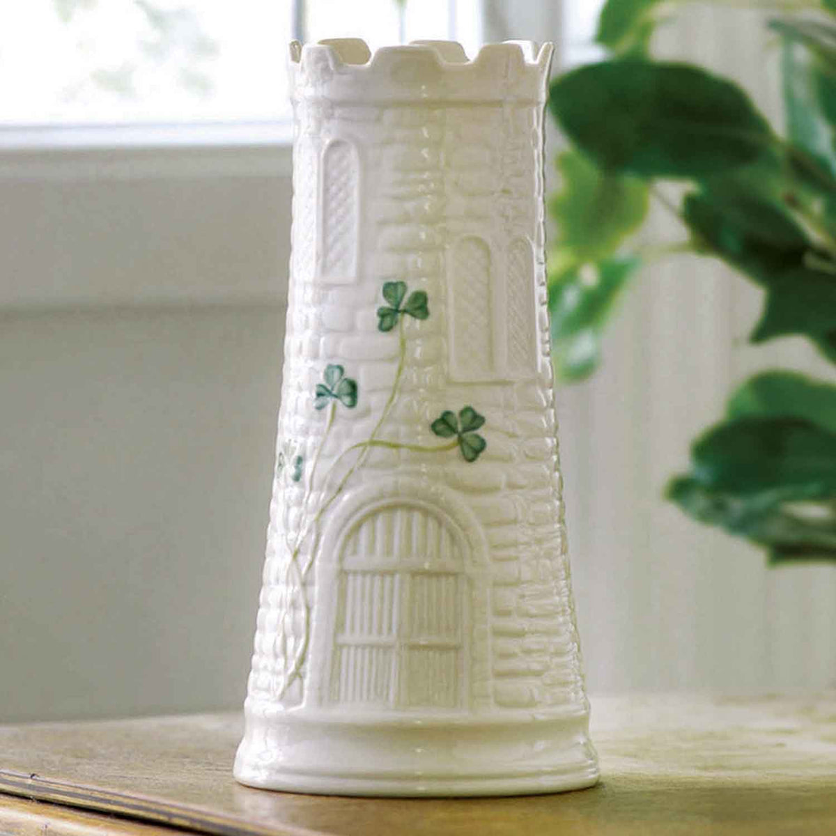 Belleek Classic Castle Vase - Elegant Irish Shamrock Design
