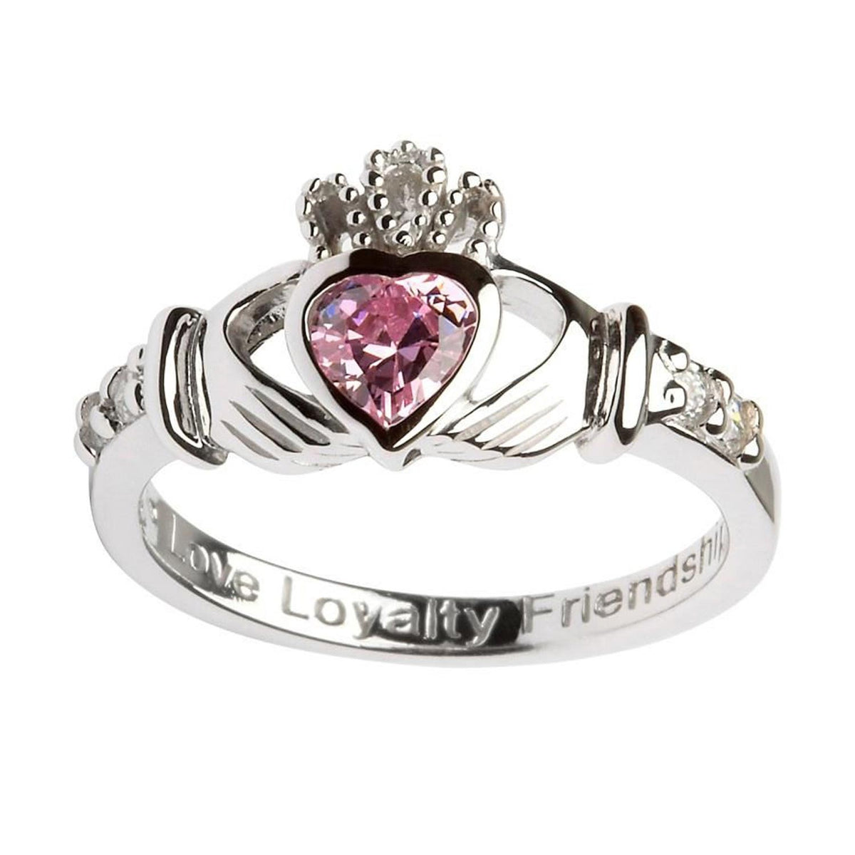 Irish Claddagh Ring - Sterling Silver with October Birthstone