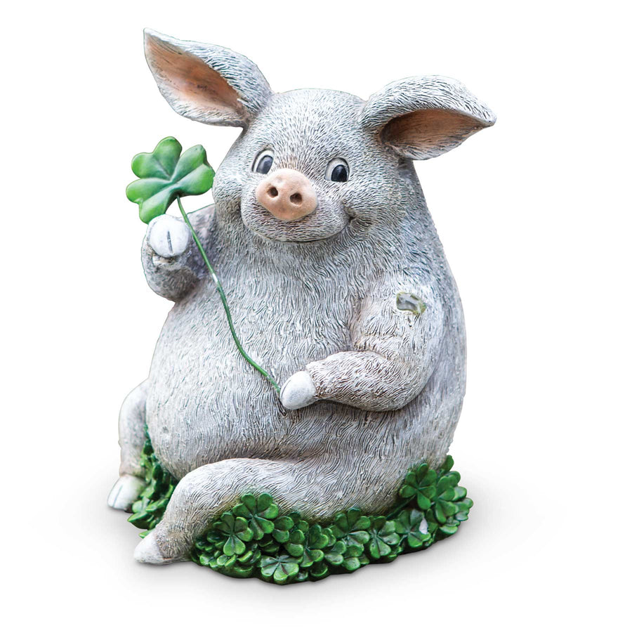 Pig Holding Shamrocks Garden Statue